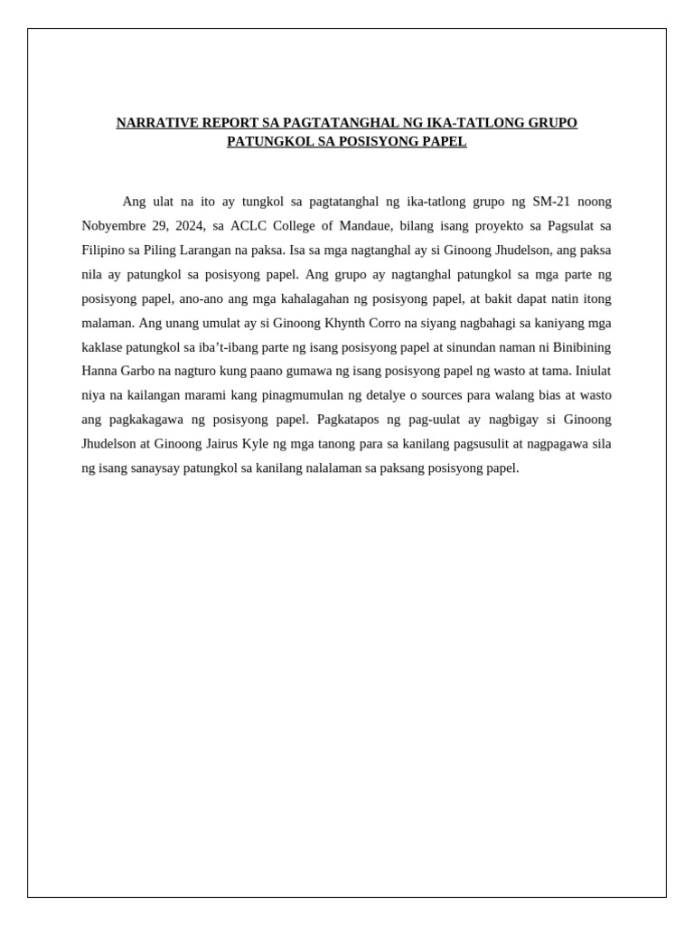 Narrative Report | PDF