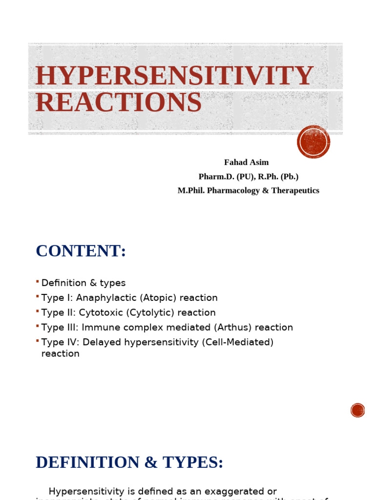 Hypersensitivity Reaction Types | PDF | Complement System | Allergy