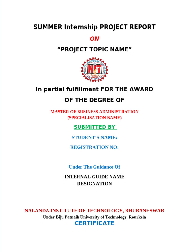 MBA Summer Internship Project Report | PDF | Educational Stages