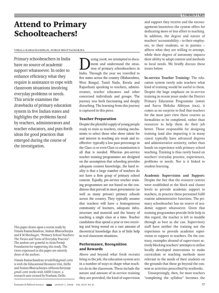 Attend - To - Primary - Schoolteachers Vimala Ramachandran | PDF | Teachers | Curriculum