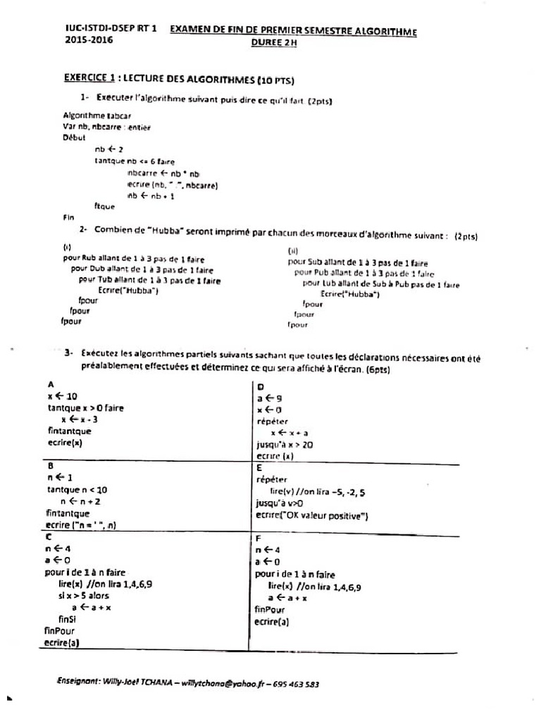 IAI-Cameroun-NIVEAU I-1Génie Logiciel Et Systèmes-Algorithme-normal ...