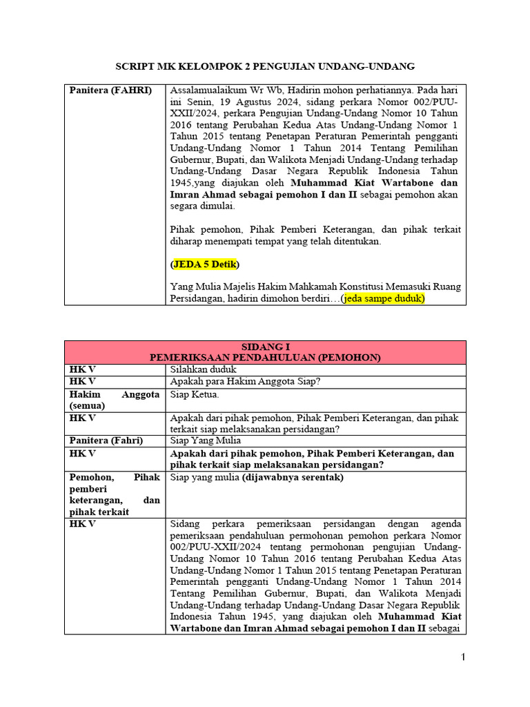 Script Hakim MK Terbaru Ini | PDF