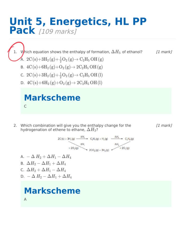 Unit_5__Energetics__HL_PP_Pack, Markscheme-1 | PDF | Activation Energy | Chemical Reactions