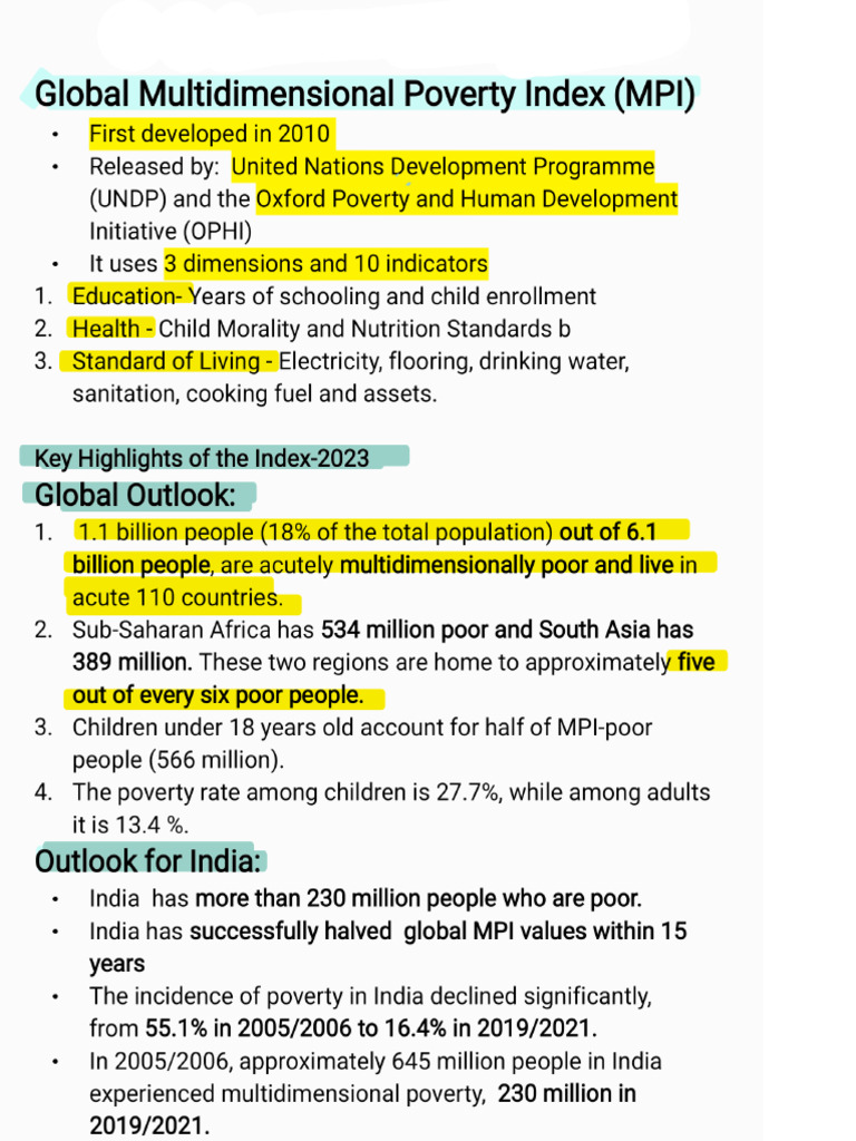 Multidimensional Poverty Index Notes by Arun Kumar AIR-5 | PDF