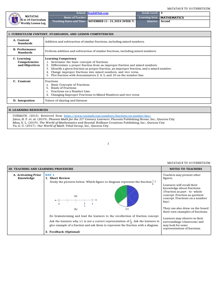 DLL MATATAG _MATH 4 Q2 W7 | PDF | Cognitive Science | Behavior Modification