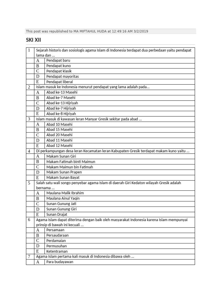 Soal Pasbk Ski Xii Ganjil | PDF