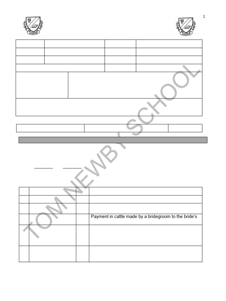 Grade 5 History Exam - Tom Newby School | PDF