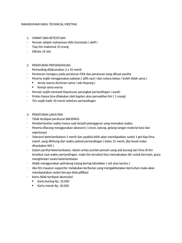 Rangkuman Hasil Technical Meeting | PDF