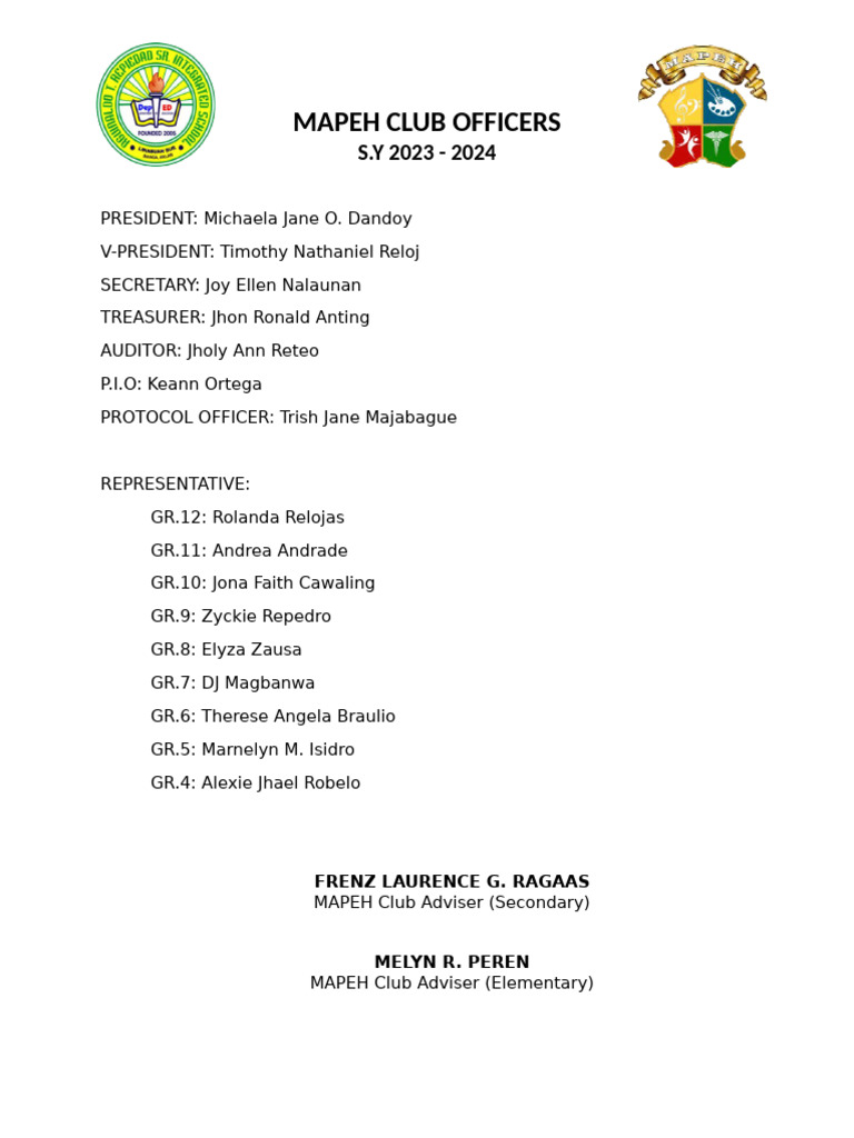 Mapeh Club Officers | PDF