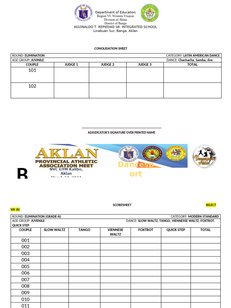 Juvenile-Grade-A Modern Standard Scoresheet (Elimination) | PDF ...