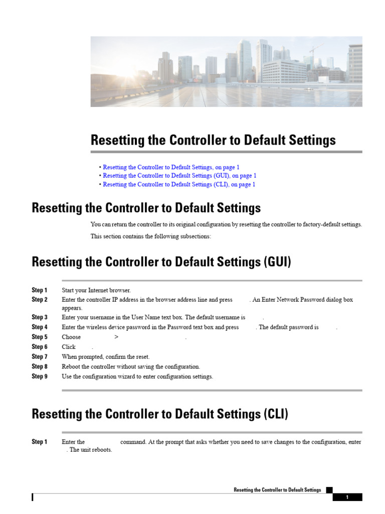 M Resetting Controller To Default Settings | PDF