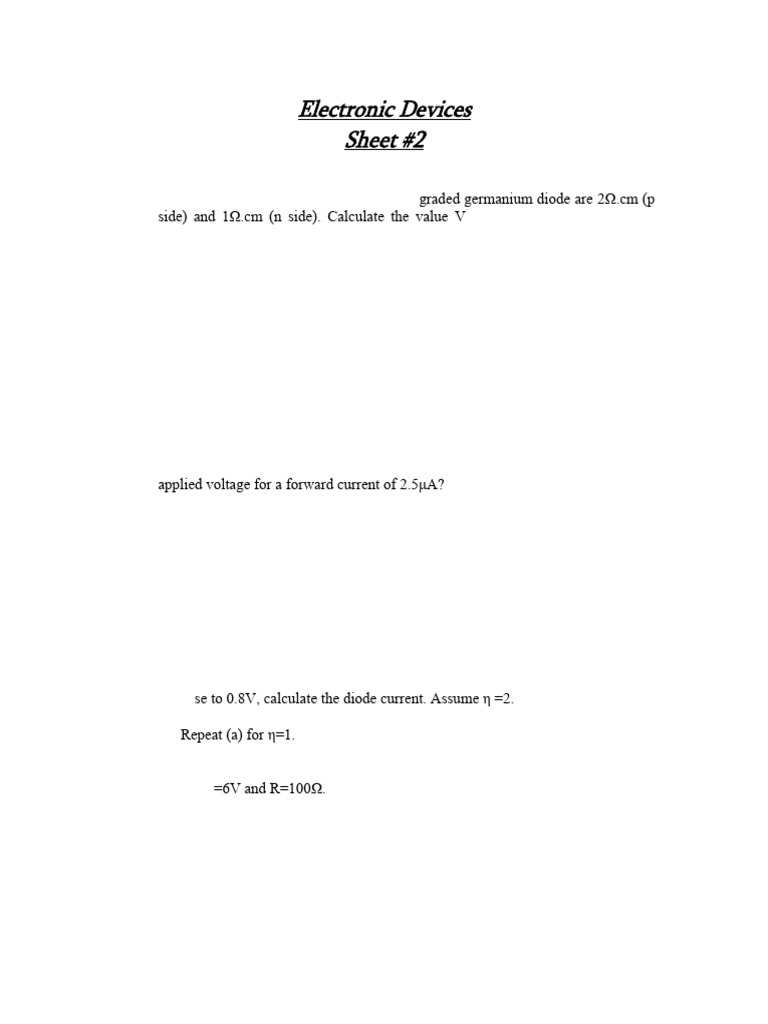 Sheet 2 Electronic Devices | PDF | P–N Junction | Diode