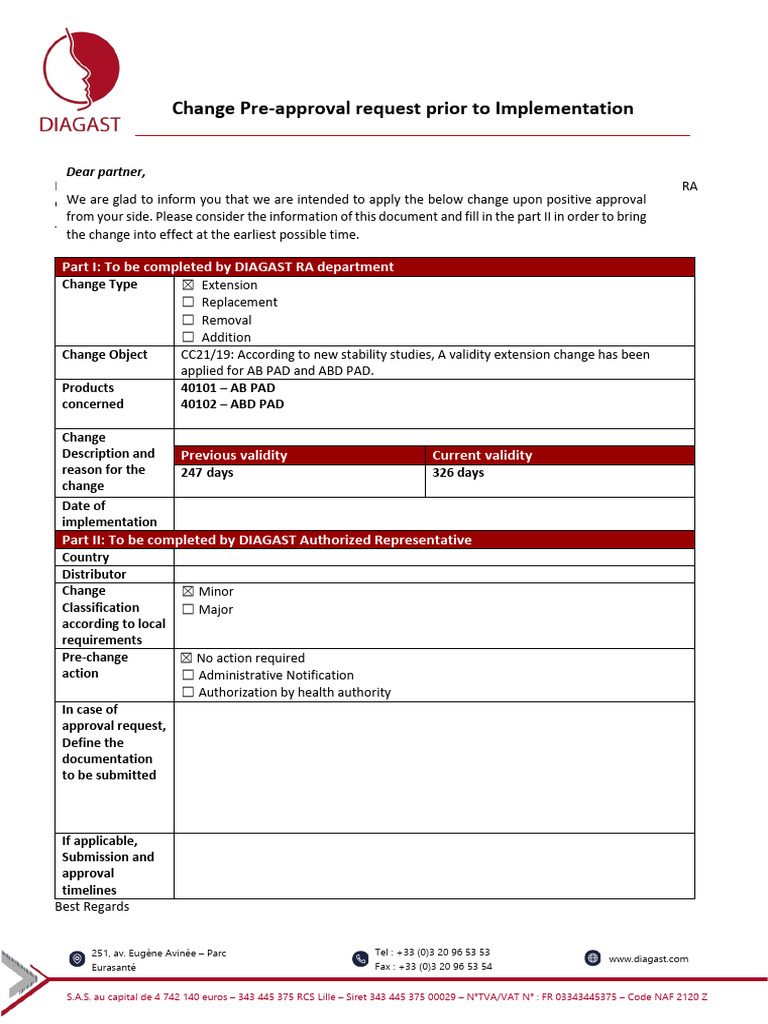 Change Pre-Approval Request for DIAGAST | PDF