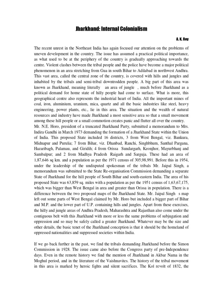 Jharkhand Internal Colonialism | PDF | Caste | Dalit