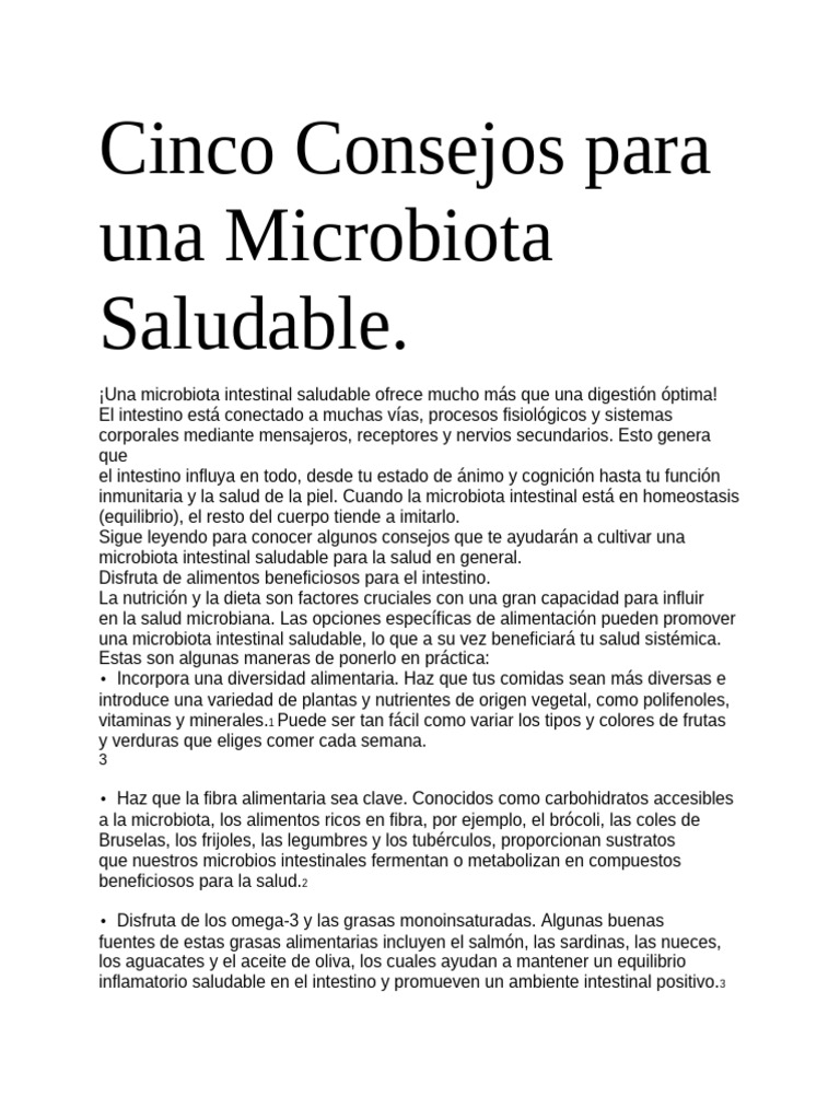 Consejos para una Microbiota Saludable | PDF | Alimentos | Tracto ...