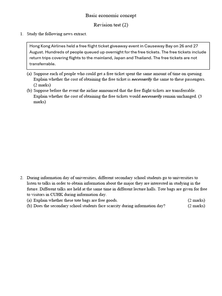 Basic econmics concepts revision test 2 (1) | PDF | Economies