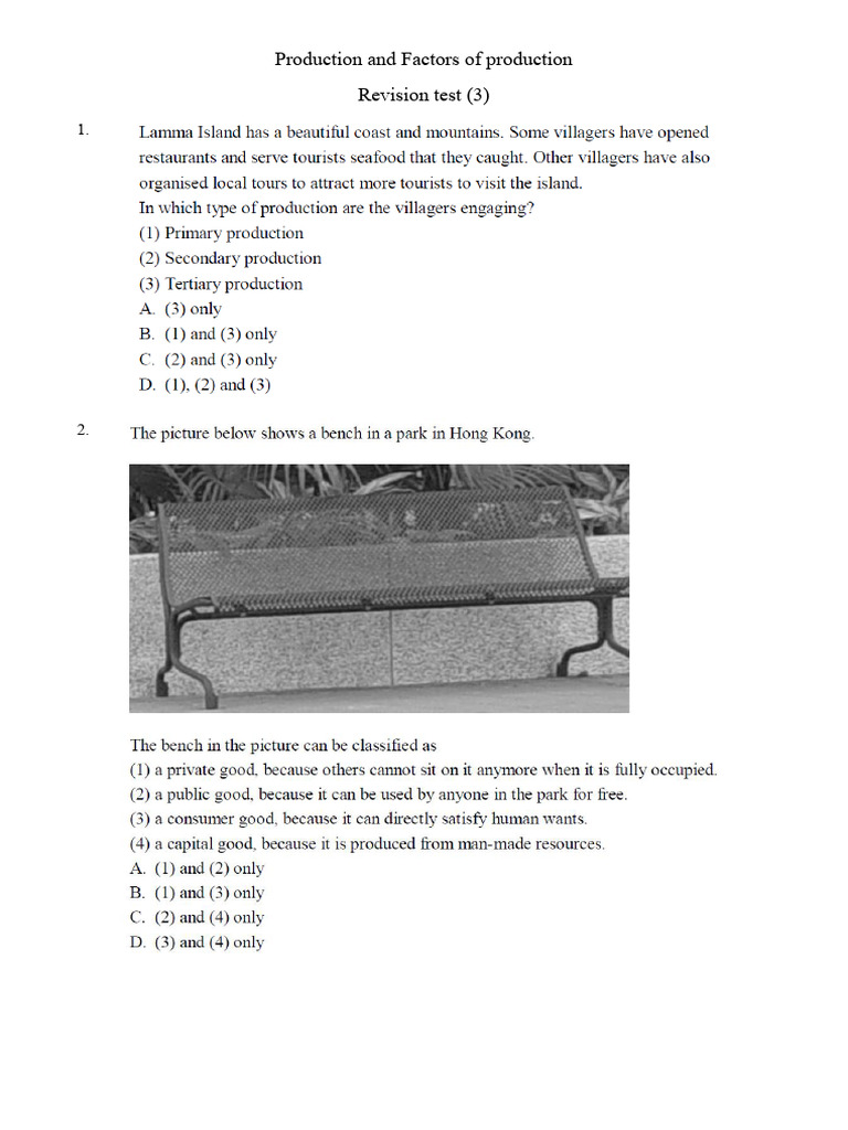 Production and Factors of Production - Revision Test 3 | PDF ...