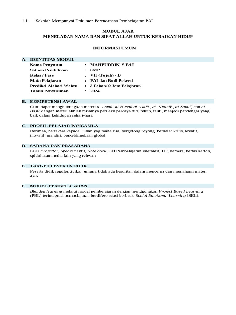 Modul Ajar Kelas 7 PAI - Bab 2 | PDF
