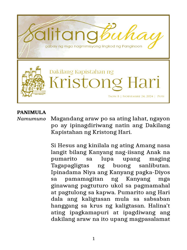 Dakilang Kapistahan NG Kristong Hari Taon B 2024 | PDF
