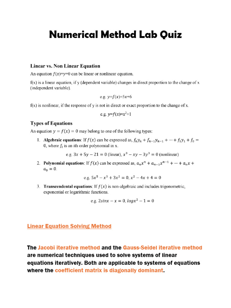 Numerical Method Lab Quiz | PDF | Matrix (Mathematics) | Numerical Analysis