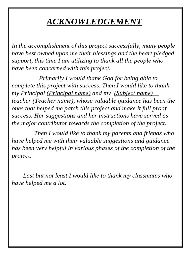 Project Acknowledgement and Thanks | PDF