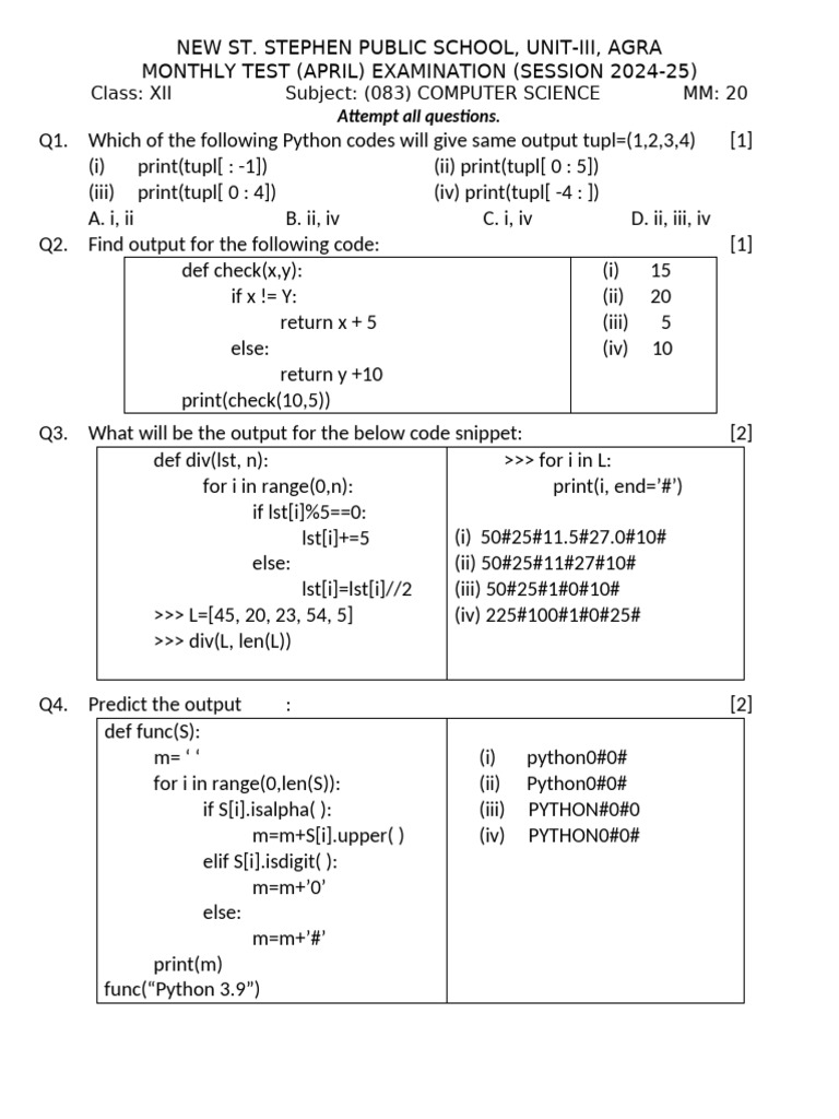 XII_CS_MT_Apr_2024-25 | PDF | Computer Programming | Software Engineering