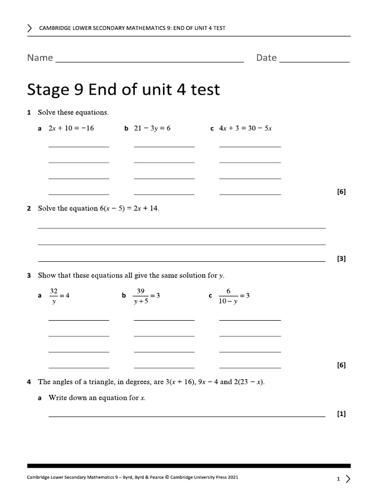 Modified Stage 9 End of Unit 4 Test | PDF