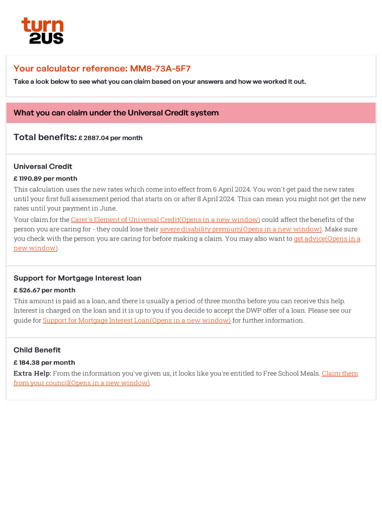 Turn2us - Your Benefit Results | PDF | Loans | Interest