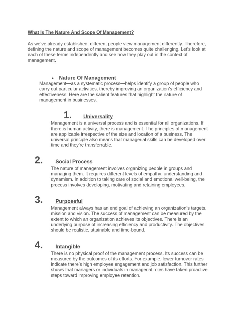 What Is The Nature and Scope of Management | PDF | Marketing | Human Resource Management