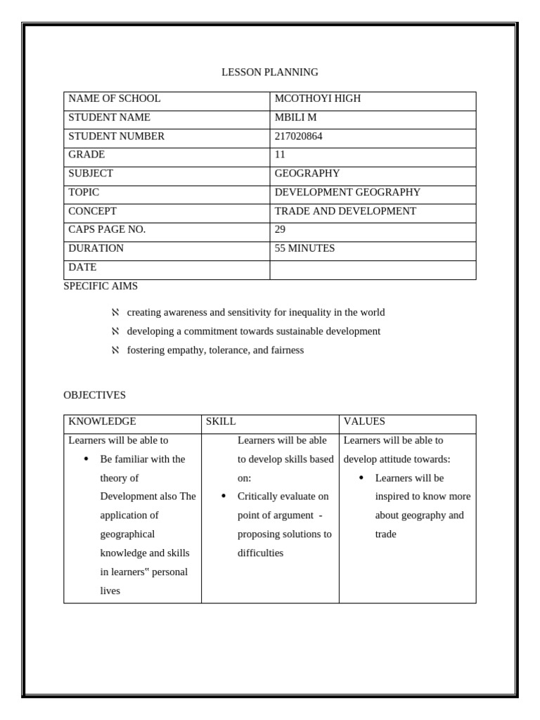 Trade and Development Lesson Plan | PDF | Free Trade | Trade Barrier
