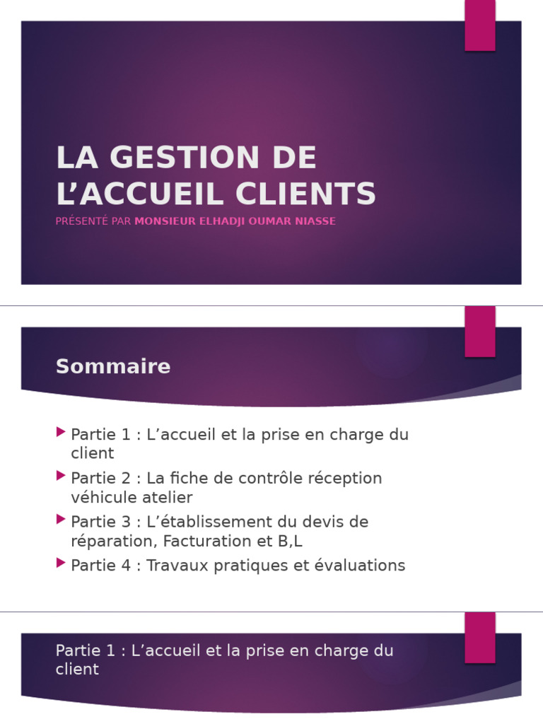 Gestion de l'Accueil Client | PDF | Planification