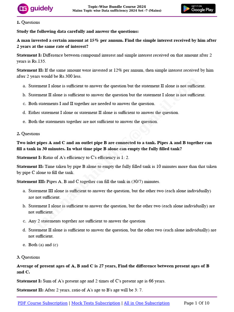 Data sufficiency Set - 7 | PDF