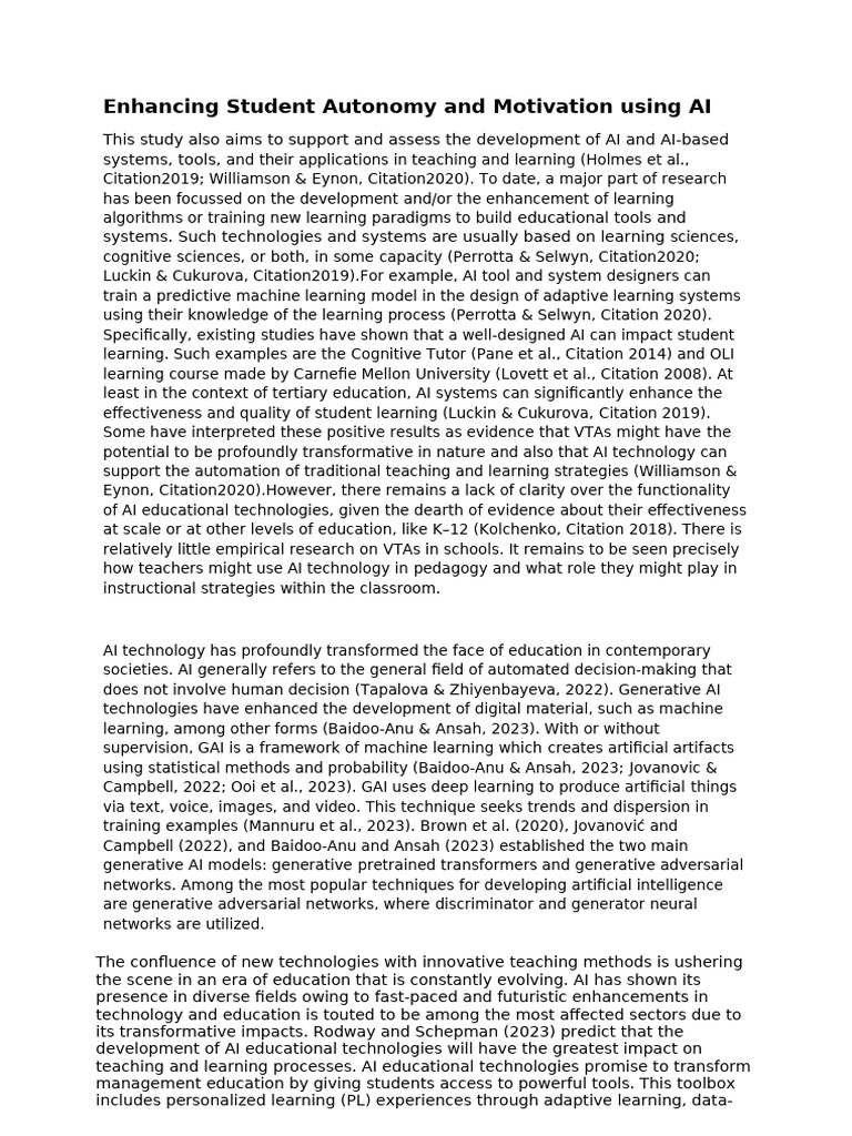 Enhancing Student Autonomy and Motivation Using AI | PDF | Artificial Intelligence ...