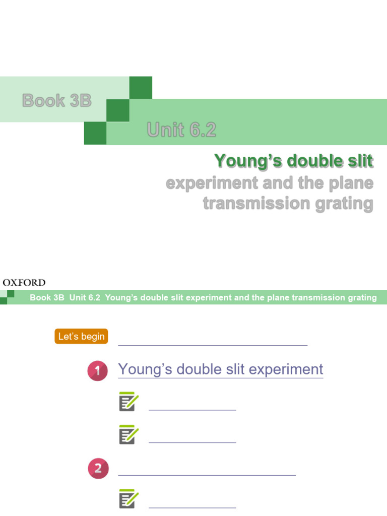 Young's Double Slit Experiment and The Plane Transmission Grating | PDF | Diffraction | Wavelength