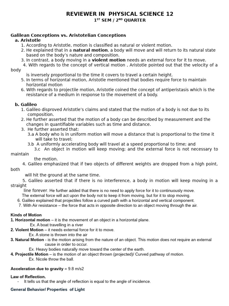 Reviewer in Physical Science 12 | PDF | Light | Mirror