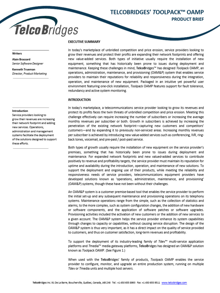 FINAL - Product Brief TOOLPACK OAMP | PDF | Fault Tolerance | Usability