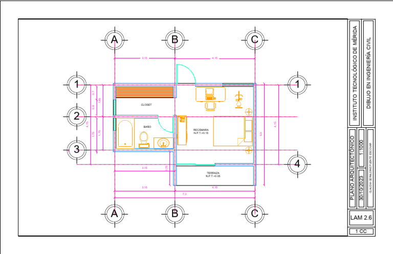 Plano Arquitectónico. Dibujo en Ing. Civil. Práctica de AutoCAD | PDF