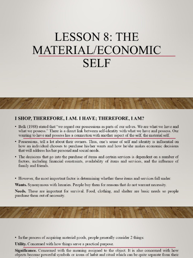 Lesson 8 The Material Economic Self | PDF