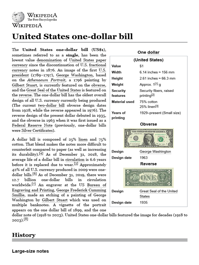 History and Facts of the $1 Bill | PDF | Silver Certificate (United ...