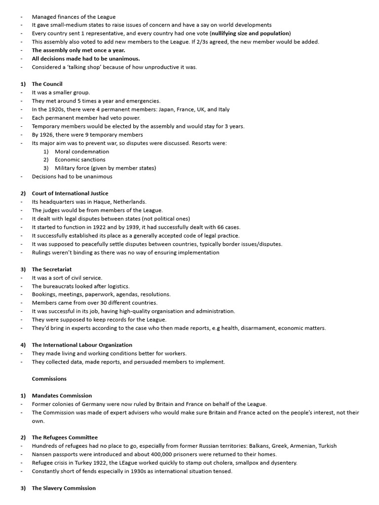 IGCSE History League of Nations P2 Notes | PDF | United Nations ...