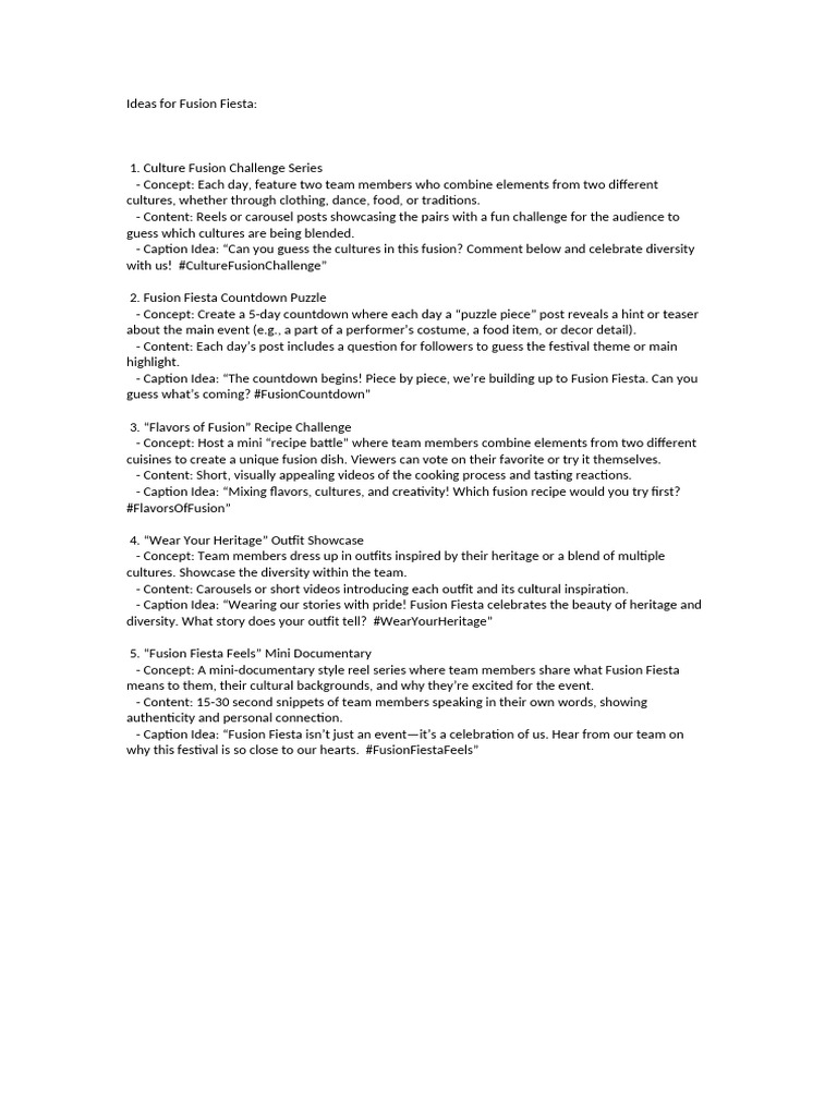 Ideas for Fusion Fiesta | PDF