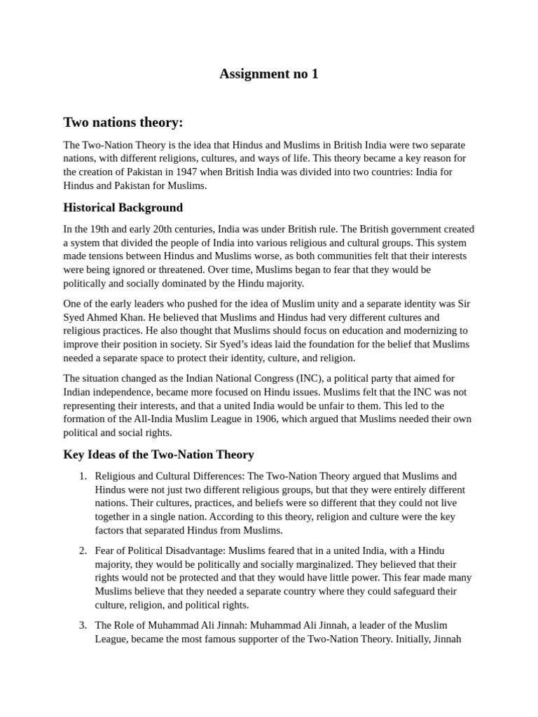 Assignment no 2 ps | PDF | Two Nation Theory | Partition Of India Assignment no 2 ps | PDF | Two Nation Theory | Partition Of India