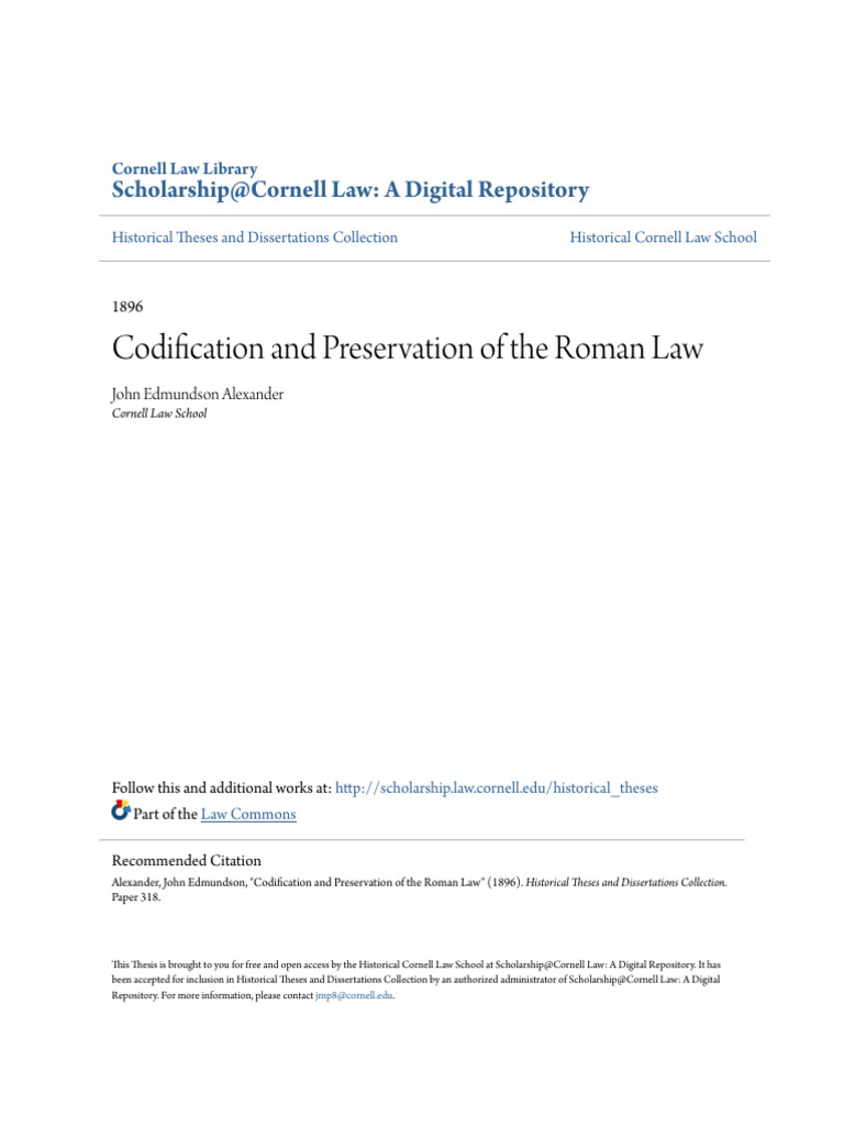 Codification of Roman Law Explained | PDF | Roman Law | Thesis