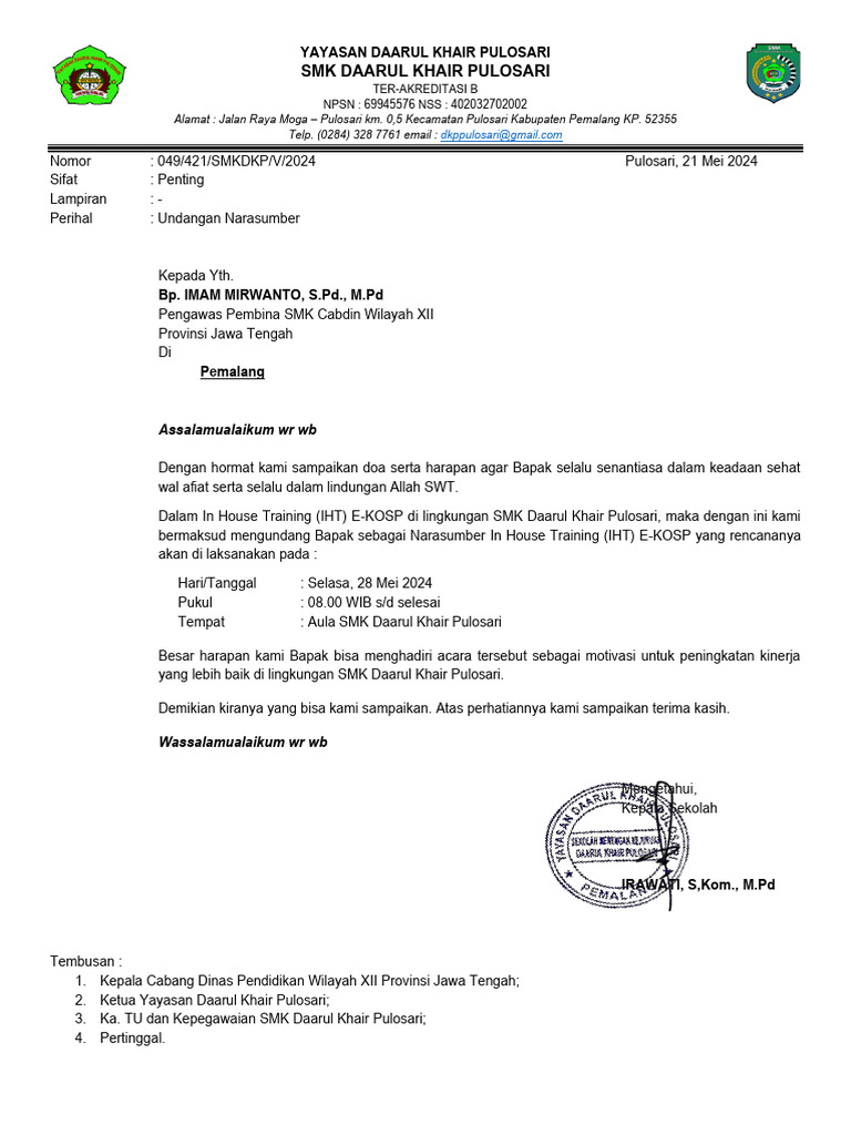 Undangan Narasumber IHT E-KOSP | PDF