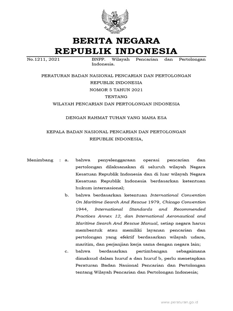 Peraturan BNPP No. 5 Tahun 2021 | PDF