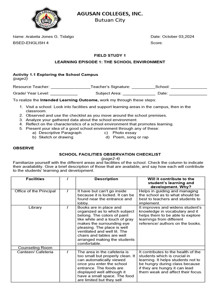 Fs 1&3 | PDF | Classroom | Learning