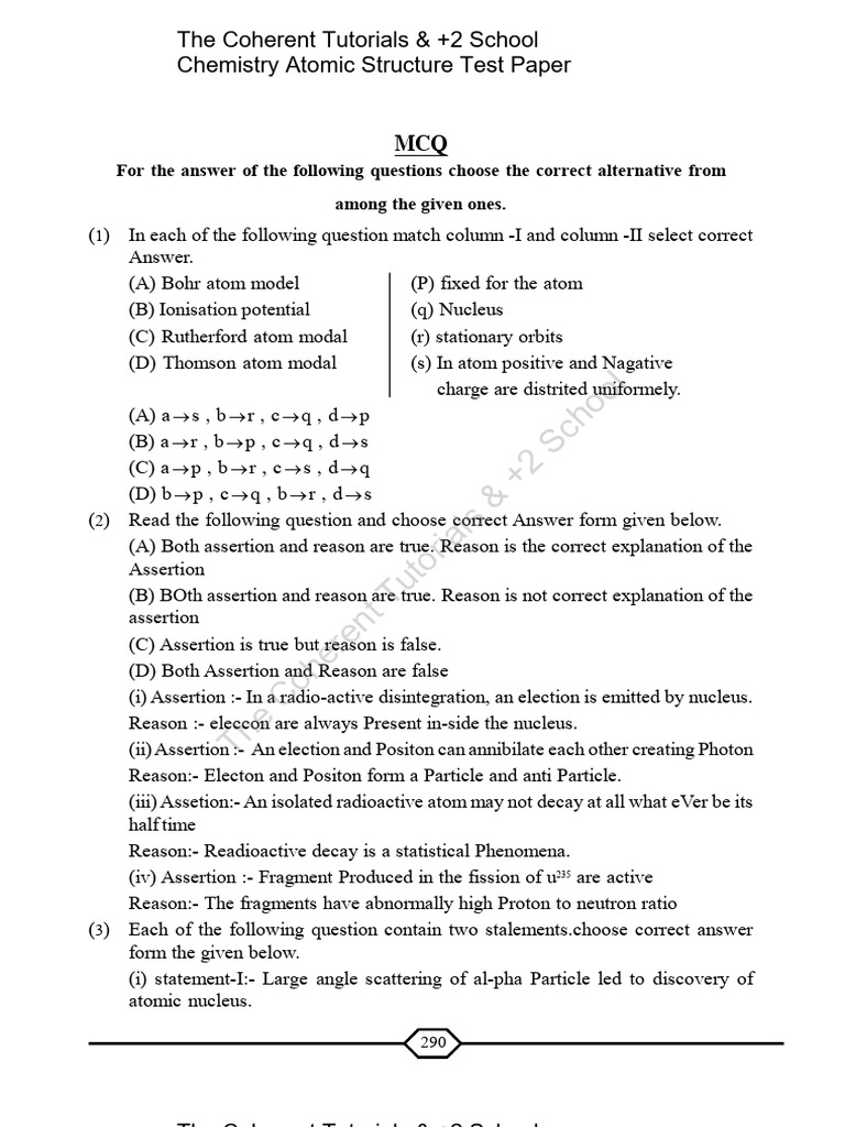 CT 11C QP Atomic Structure | PDF | Atomic Nucleus | Atoms
