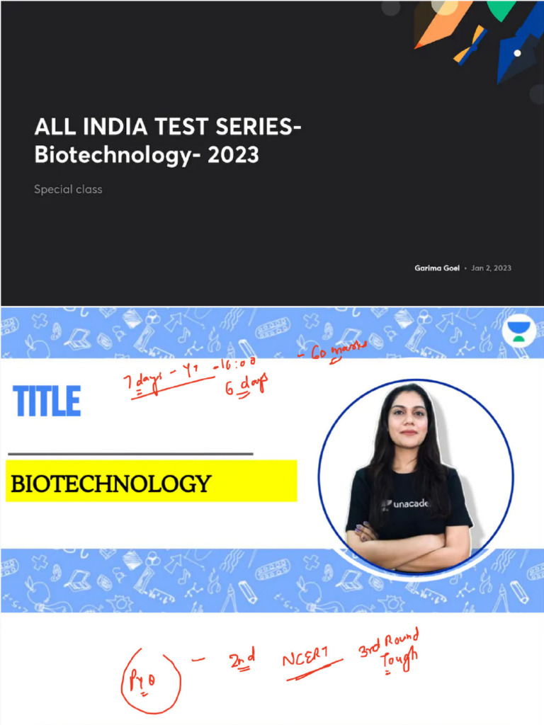 ALL INDIA TEST SERIES Biotechnology 2023 With Anno | PDF