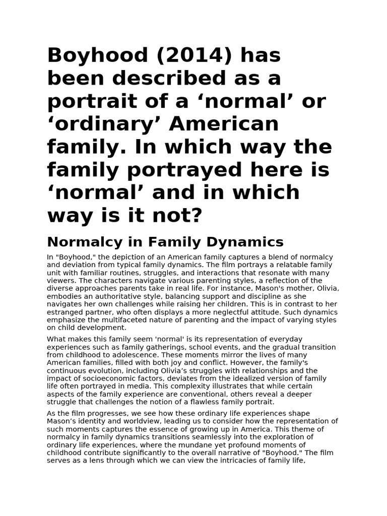 Normalcy and Deviation in Boyhood Family | PDF | Family | Narrative