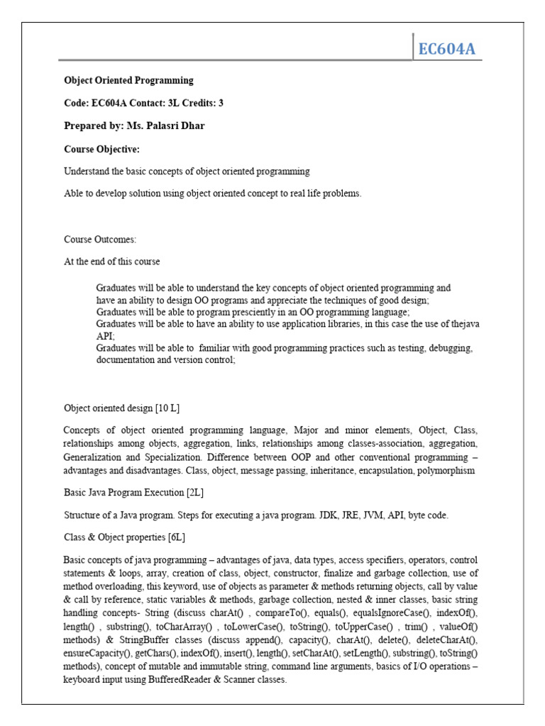 EC604A | PDF | Java Virtual Machine | Object Oriented Programming